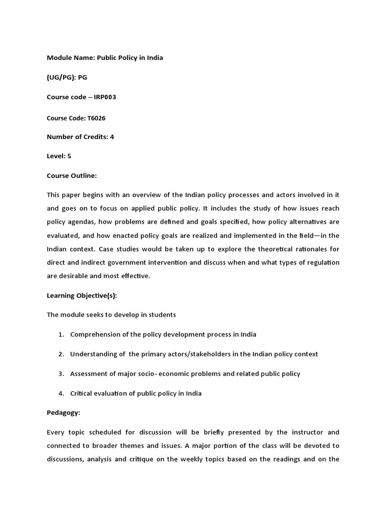 T6026-Public Policy in India | PDF | Policy | Reading Comprehension