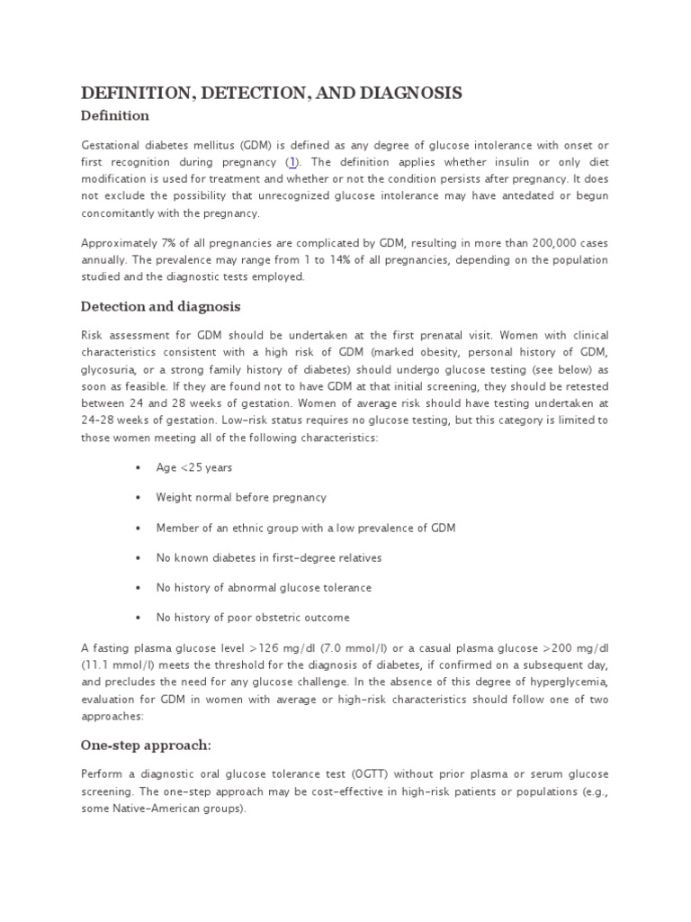 Definition, Detection, and Diagnosis | PDF | Gestational Diabetes ...
