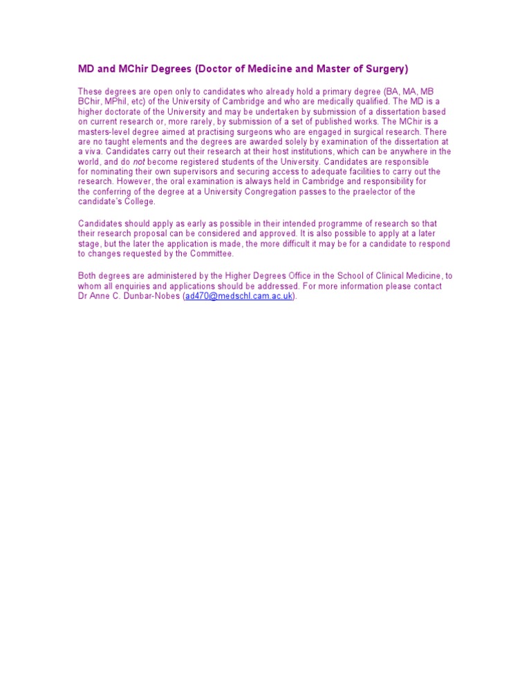 MD and MChir Degrees | PDF