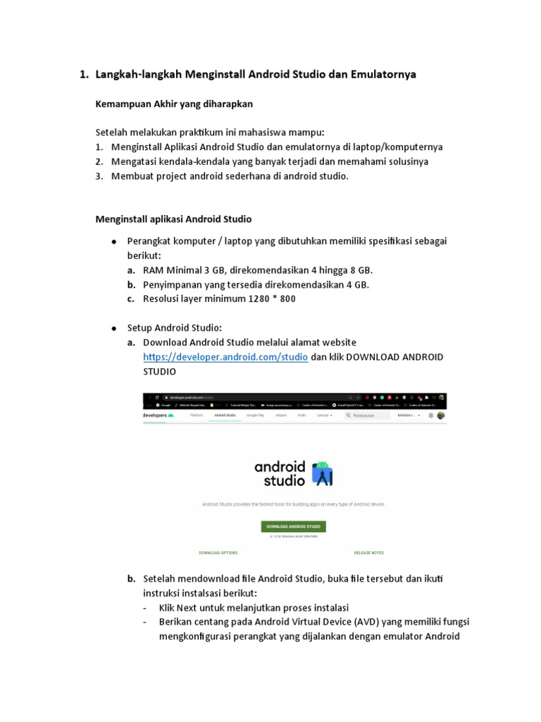 Modul JobSheet 1 Instalasi Android Studio | PDF | Bisnis | Komputer