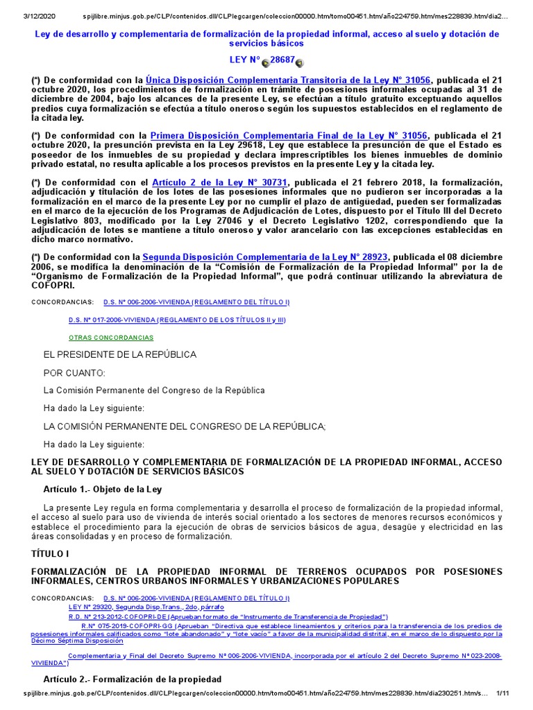 Ley de Formalización de Propiedad Informal | PDF | Dominio eminente ...