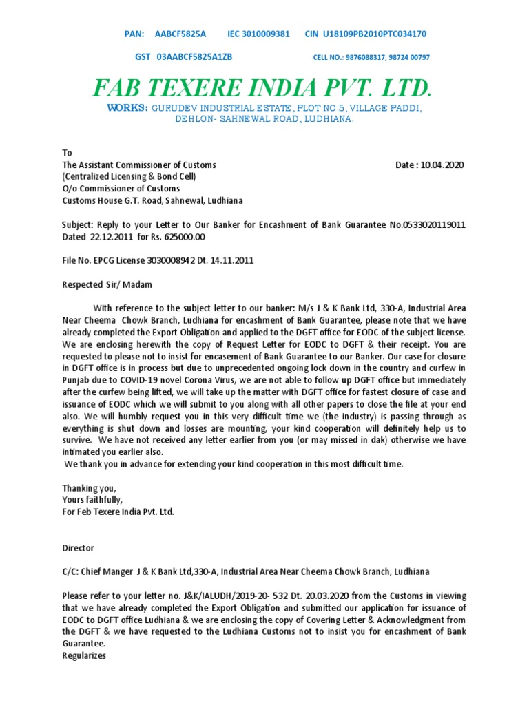 Letter To Customs | PDF | Money | Financial Services