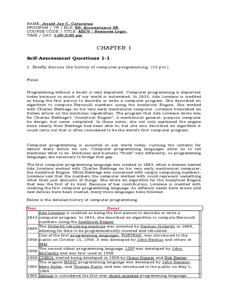 Self Assessment Questions 1 1 1 Briefly Discuss The History Of