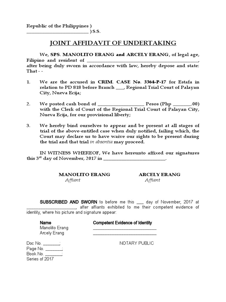 Affidavit of Undertaking - Bail | PDF