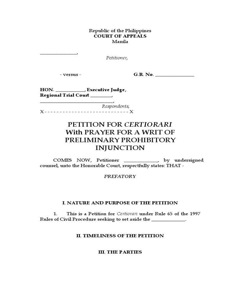 Petition For Certiorari Rule 65 | PDF | Certiorari | Judiciaries