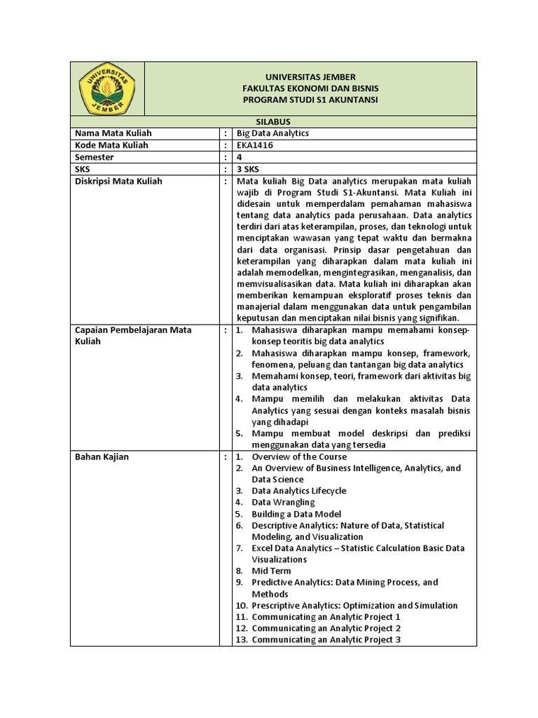 Silabus Big Data Analytics | PDF | Seni