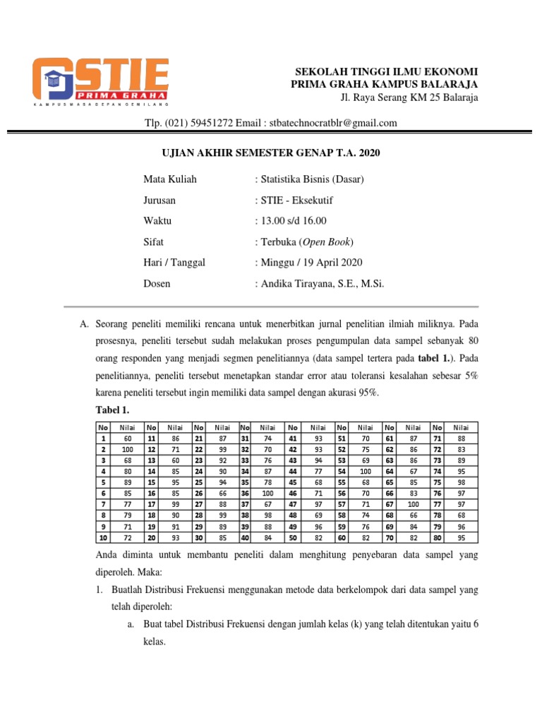 FORM SOAL UAS - Statistik (Eksekutif) | PDF