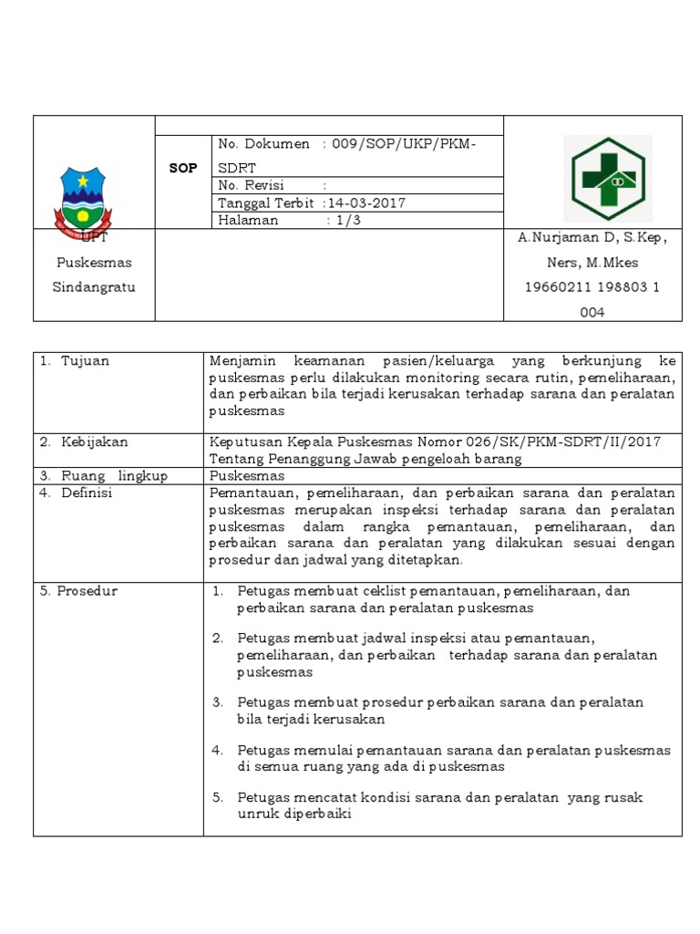 Sop PEMANTAUAN Fisik Dan Sarana | PDF