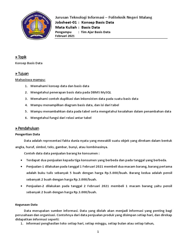 Jobsheet Konsep Basis Data | PDF