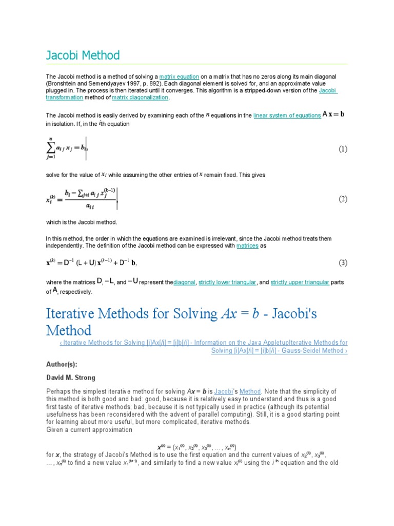 Iterative Methods For Solving Ax B - Jacobi's Method | PDF | Matrix (Mathematics) | Numerical ...