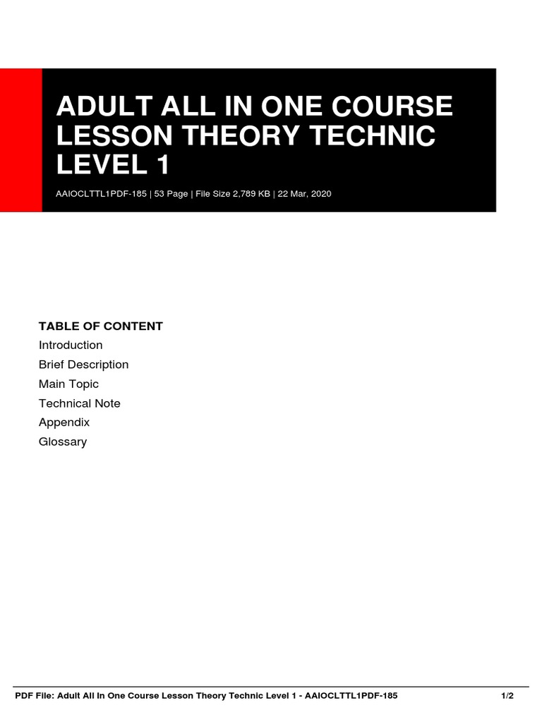 Adult All in One Course Lesson Theory Technic Level 1: Table of Content ...