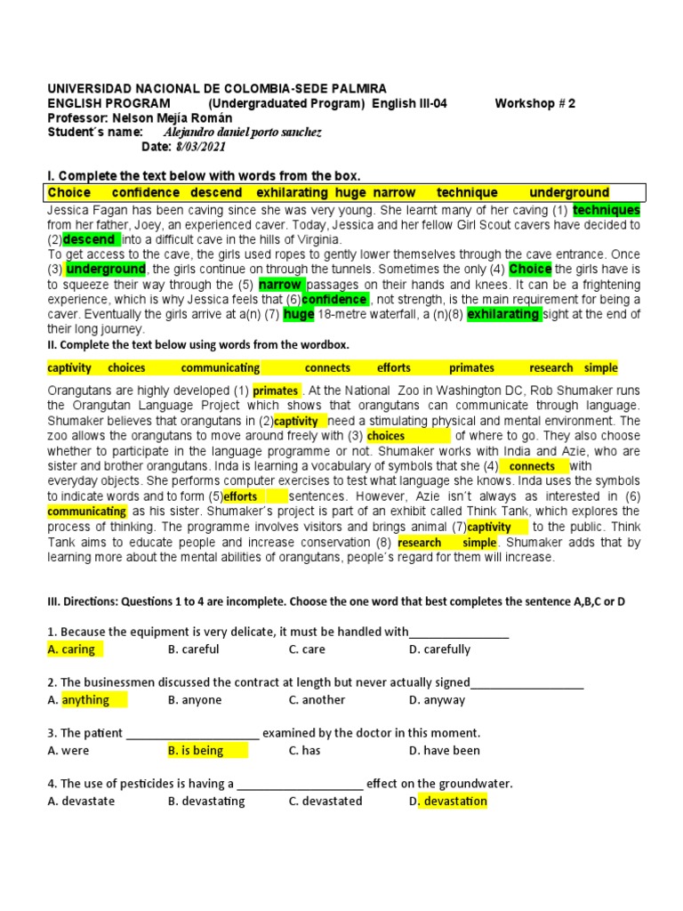 English III Workshop: Caving & Orangutans | PDF | Psychology ...