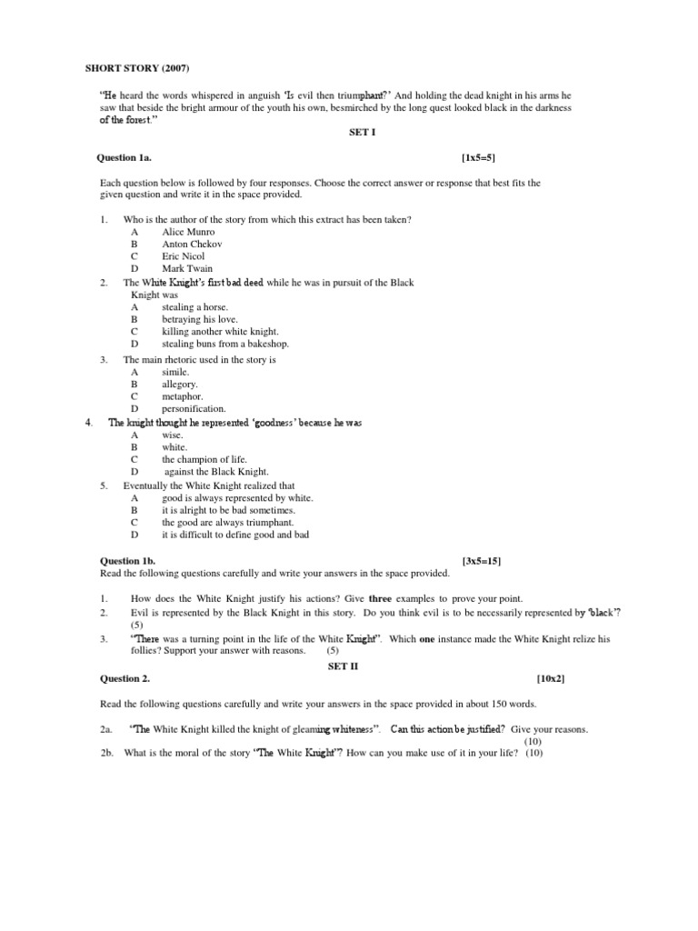 Short Story Class X | PDF | Question | Narration