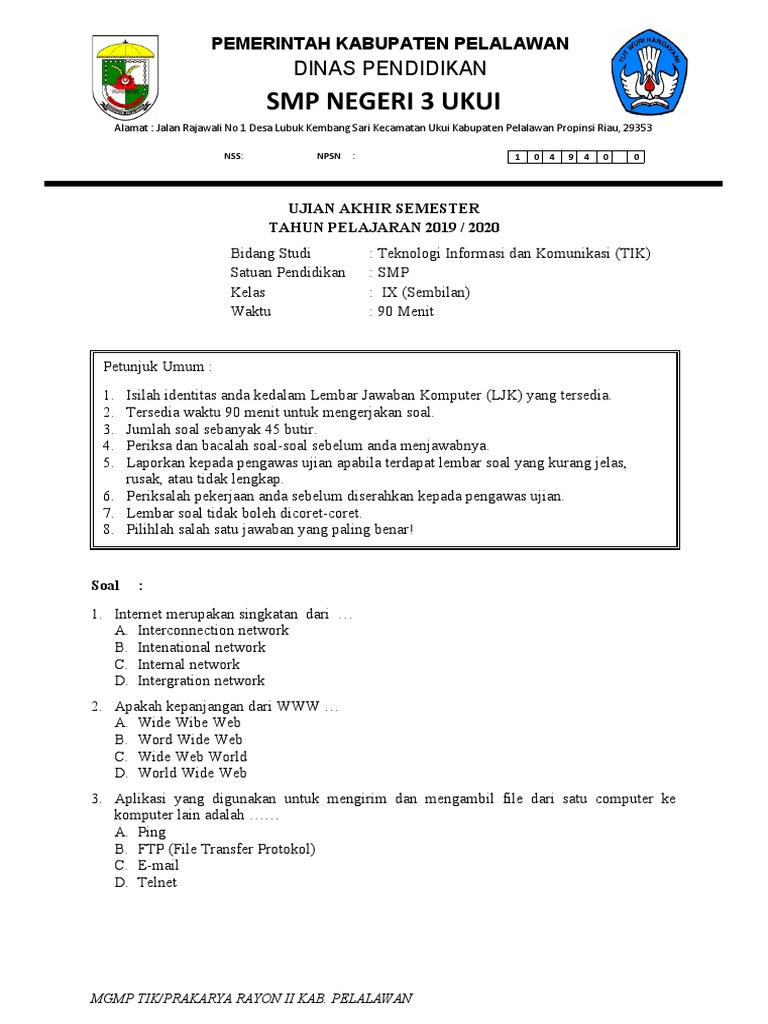 Soal Uas Tik Kelas 9 | PDF