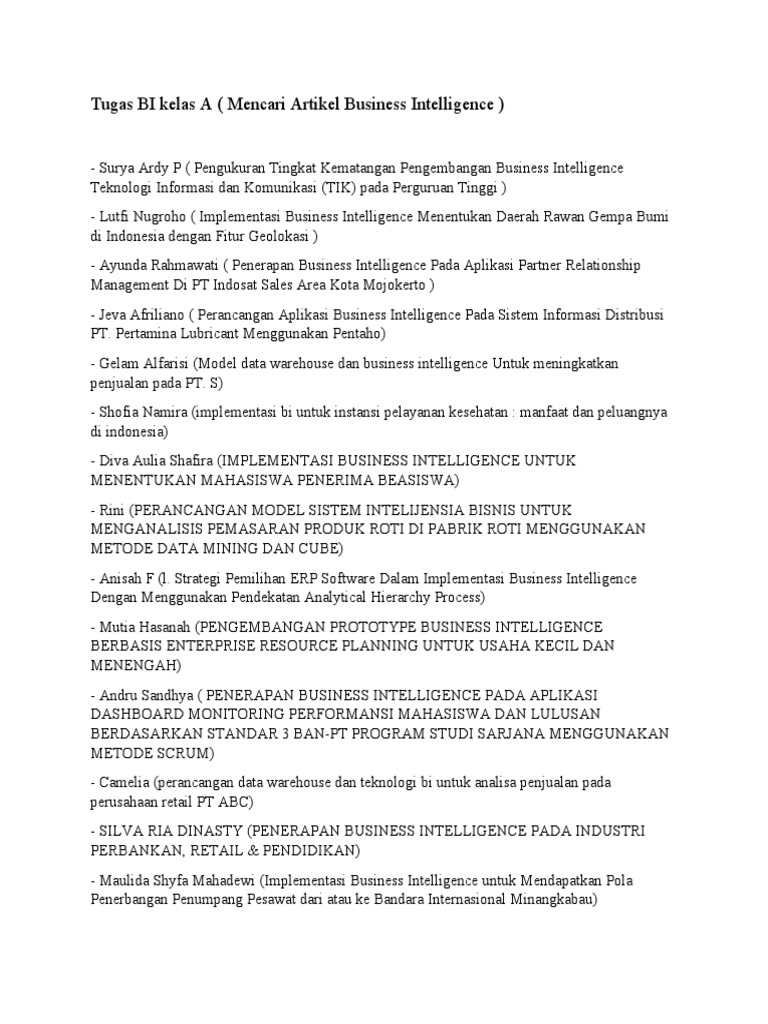 Tugas BI (Mencari Artikel BI) !!!! | PDF