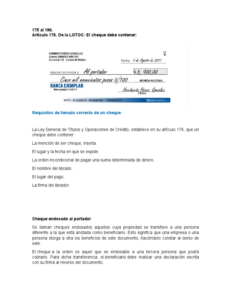 Requisitos Legales del Cheque en México | PDF | Cheque | Dinero