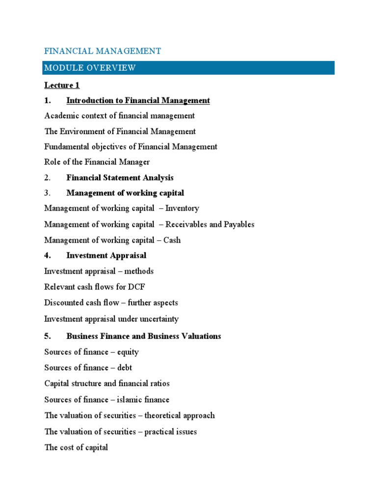 Financial Management | PDF | Net Present Value | Working Capital