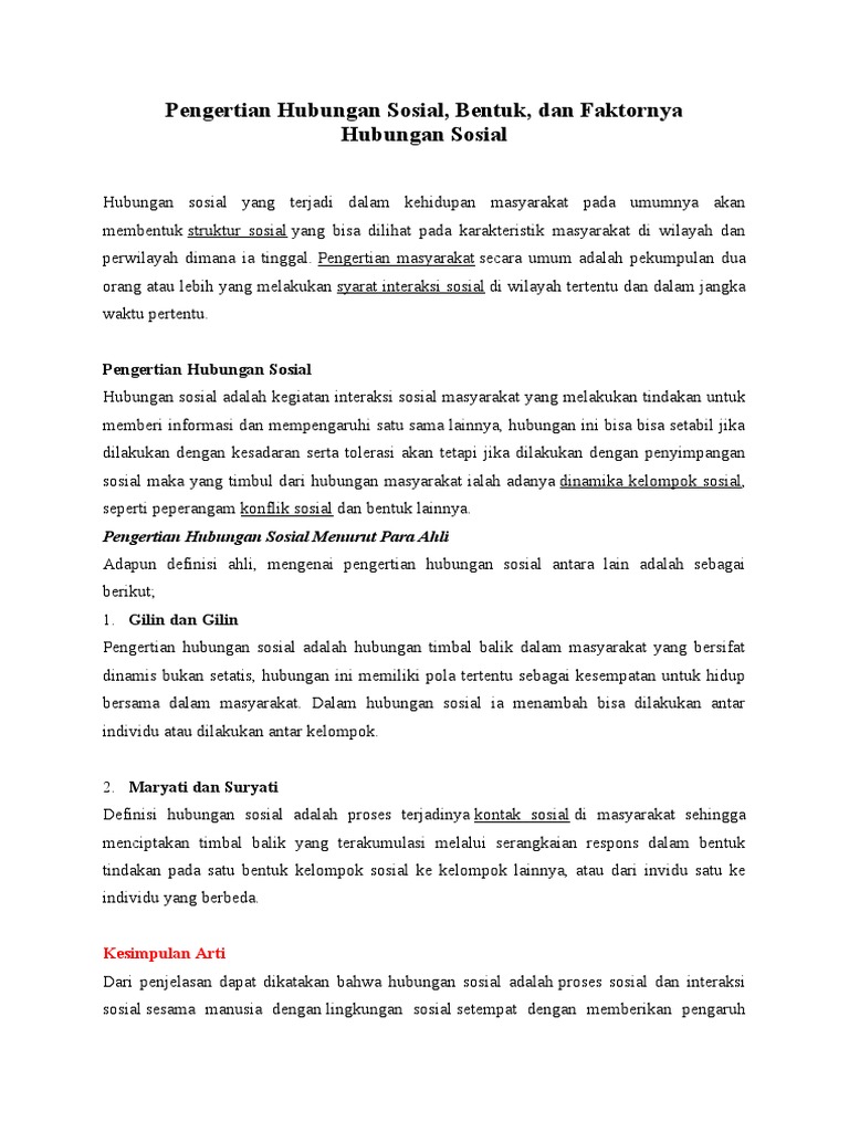 Pengertian dan Bentuk Hubungan Sosial | PDF