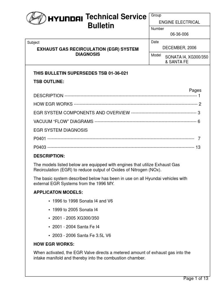 Technical Service Bulletin: Exhaust Gas Recirculation (Egr) System ...