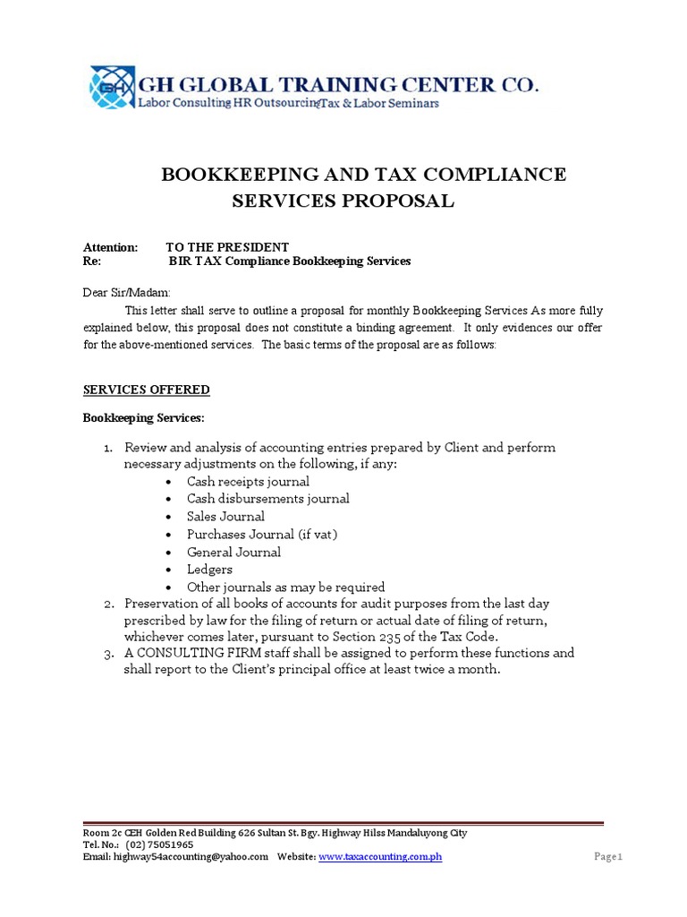 Proposal - Accounting Services | PDF | Bookkeeping | Value Added Tax