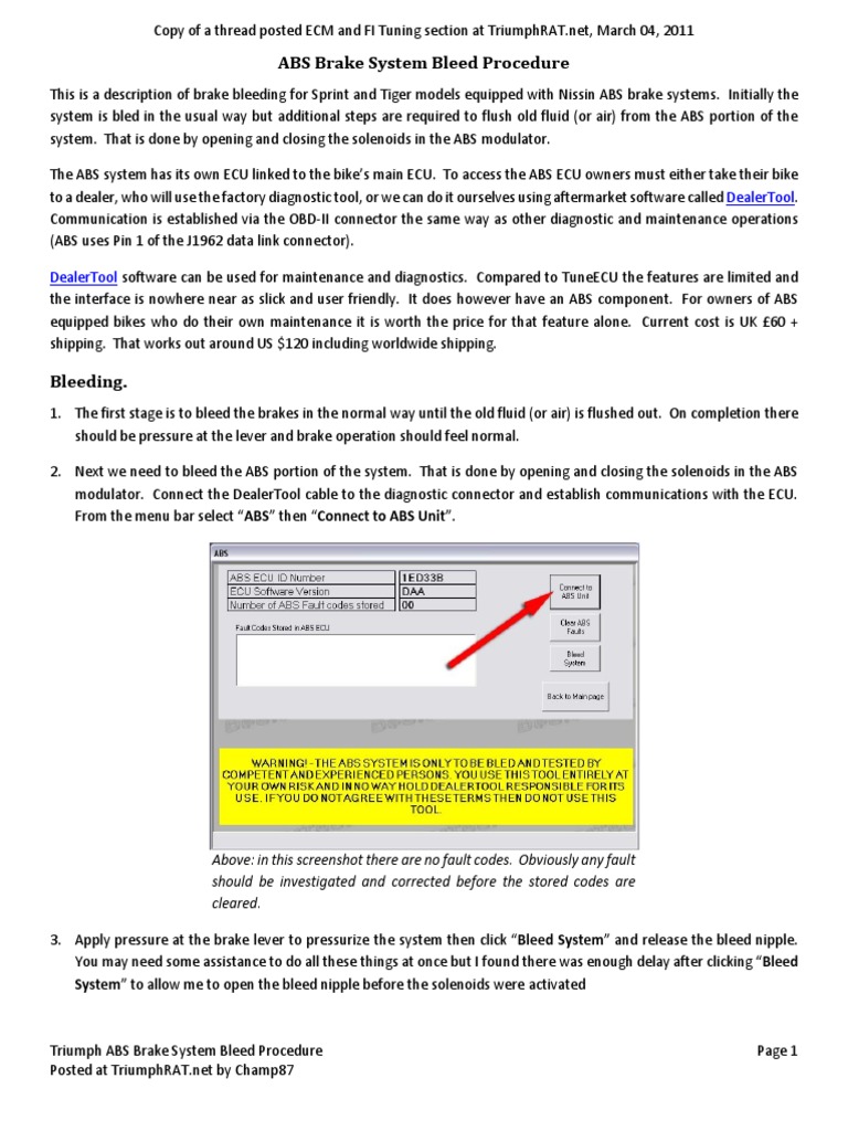 Triumph ABS Brake Bleeding Guide | PDF | Anti Lock Braking System ...