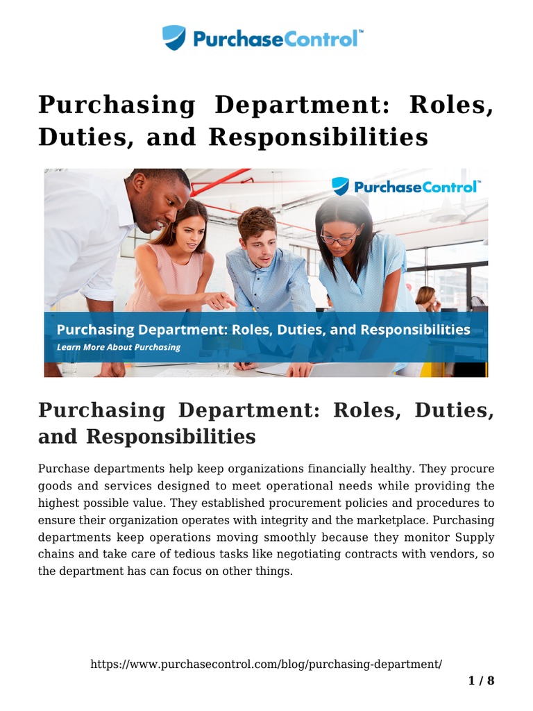 Purchasing Department Roles Duties and Responsibilities | PDF ...