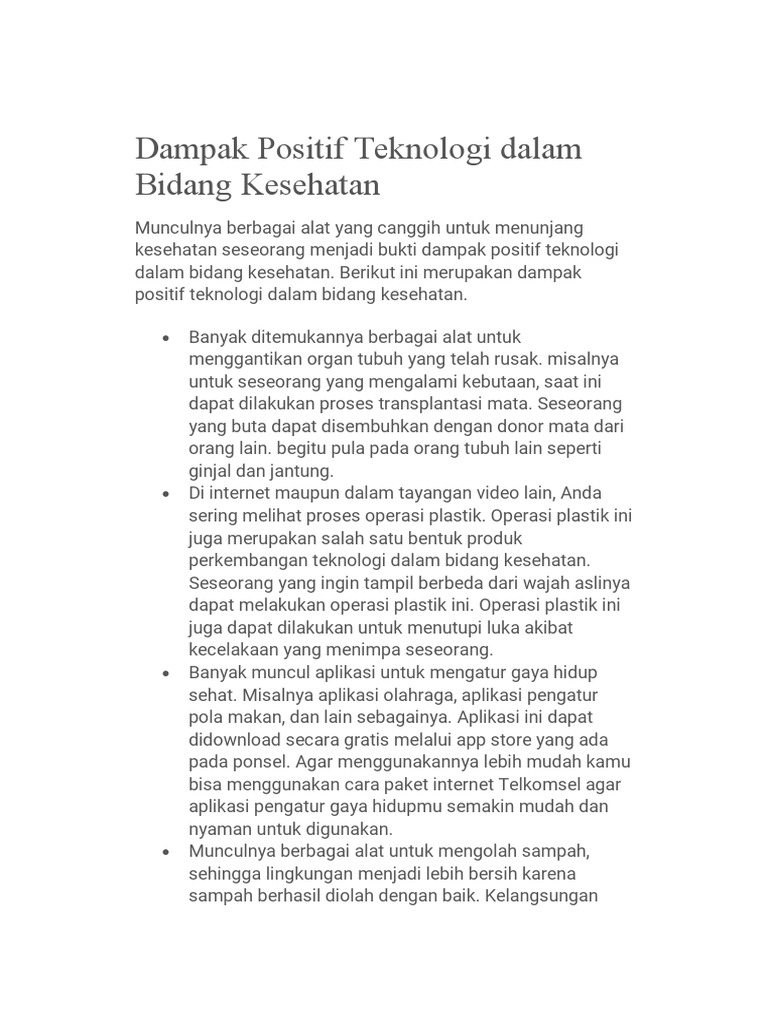 Dampak Positif Teknologi Dalam Bidang Kesehatan | PDF