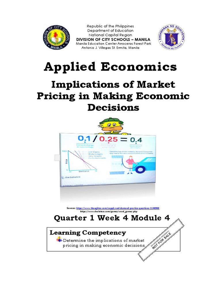 ABM-APPLIED ECONOMICS 12 - Q1 - W4 - Mod4 | PDF | Demand | Price Elasticity Of Demand