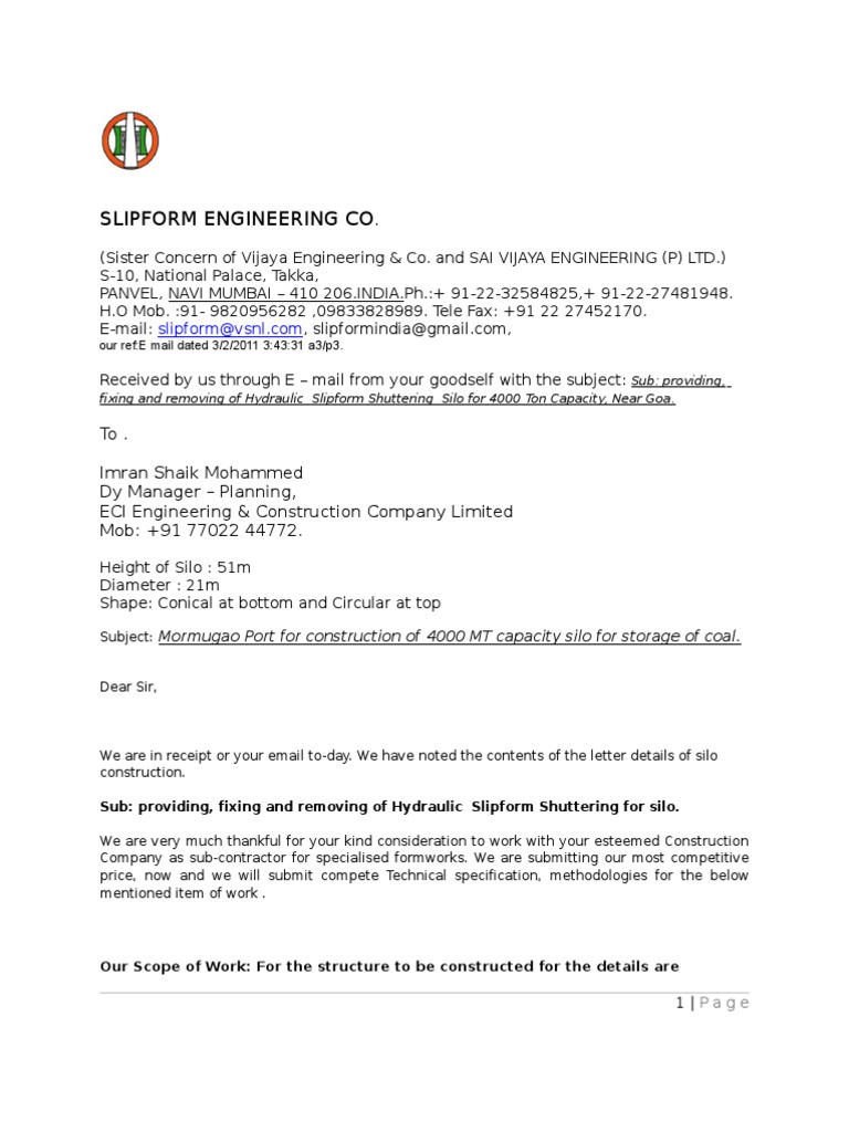 Slipform Shuttering Proposal for Silo | PDF | Concrete | Structural ...