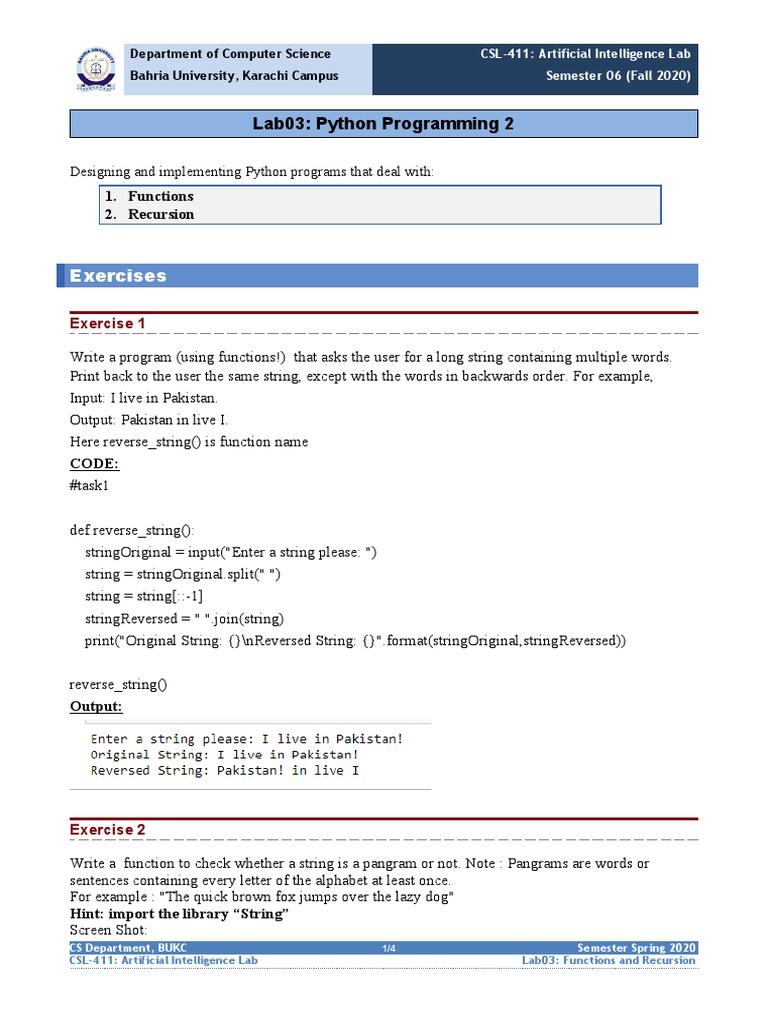 Lab03: Python Programming 2: Exercises | PDF | String (Computer Science ...