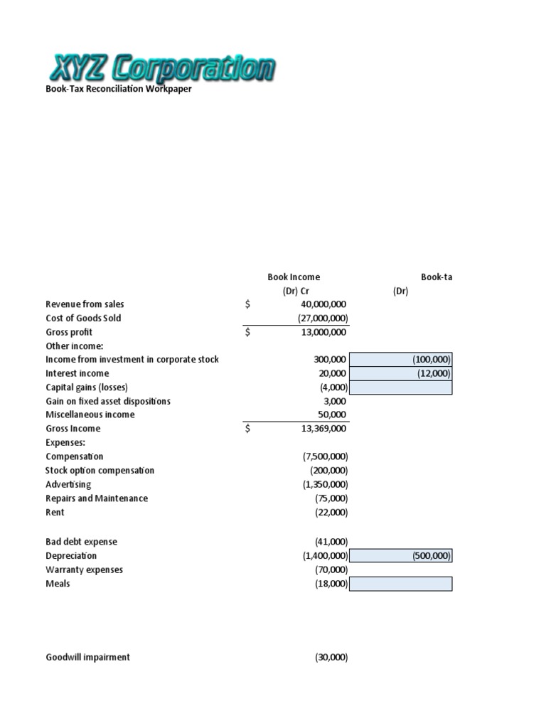 Book-Tax Reconciliation Template | PDF | Tax Deduction | Goodwill ...