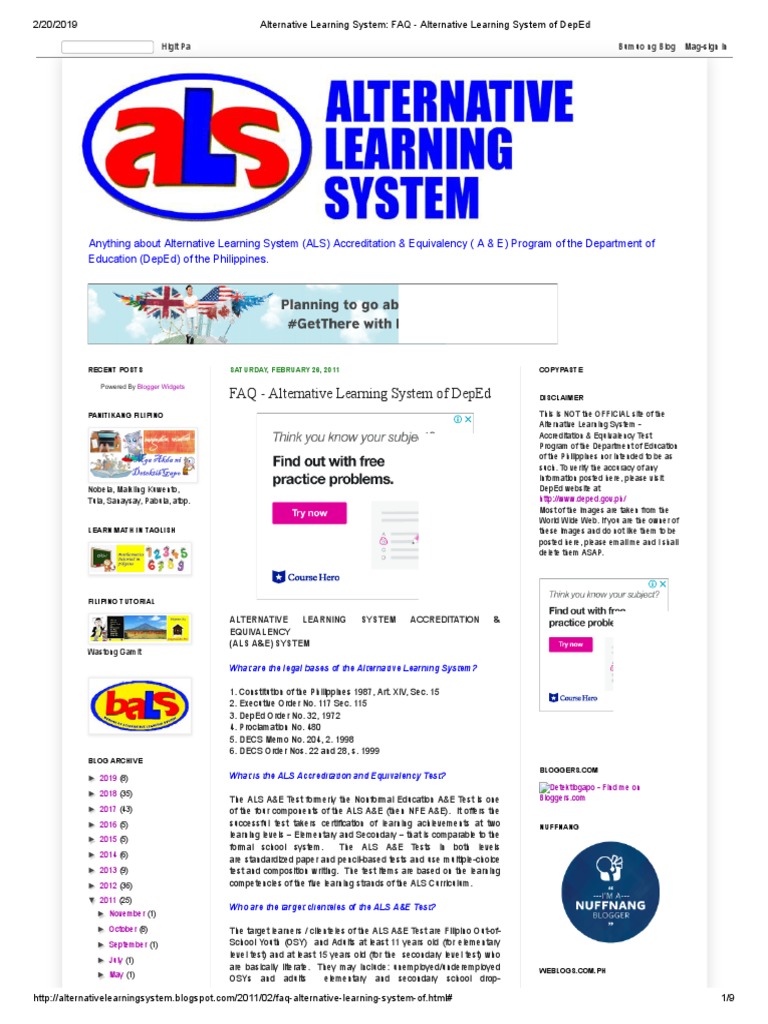 Alternative Learning System - FAQ - Alternative Learning System of ...