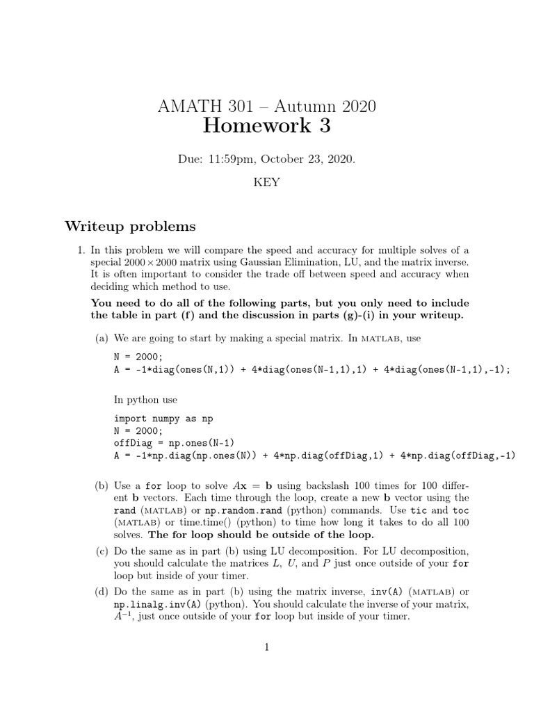 Homework 3: AMATH 301 - Autumn 2020 | PDF | Matrix (Mathematics) | Mathematical Analysis