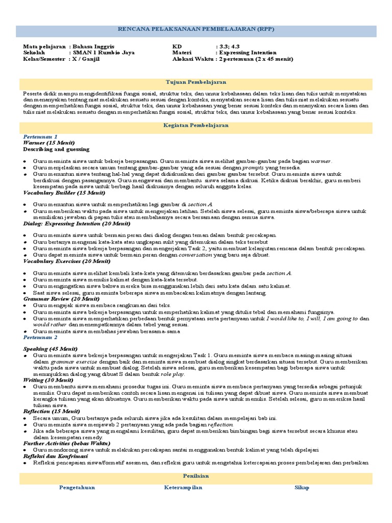 RPP Expressing Intention | PDF | Seni & Disiplin Bahasa