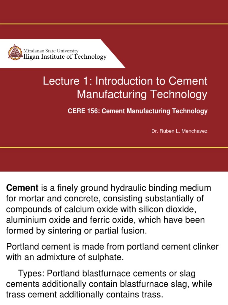 Lecture 1: Introduction To Cement Manufacturing Technology | PDF ...