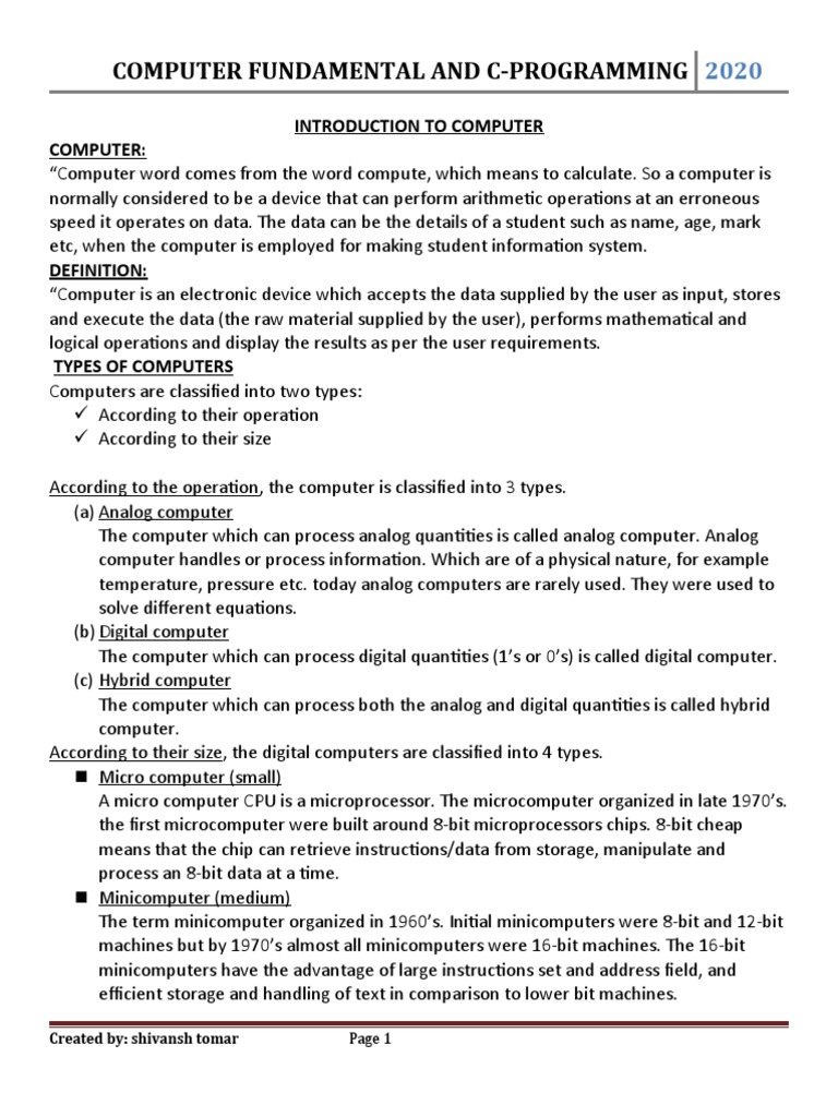 Introduction To Computer | PDF | Computer Program | Programming