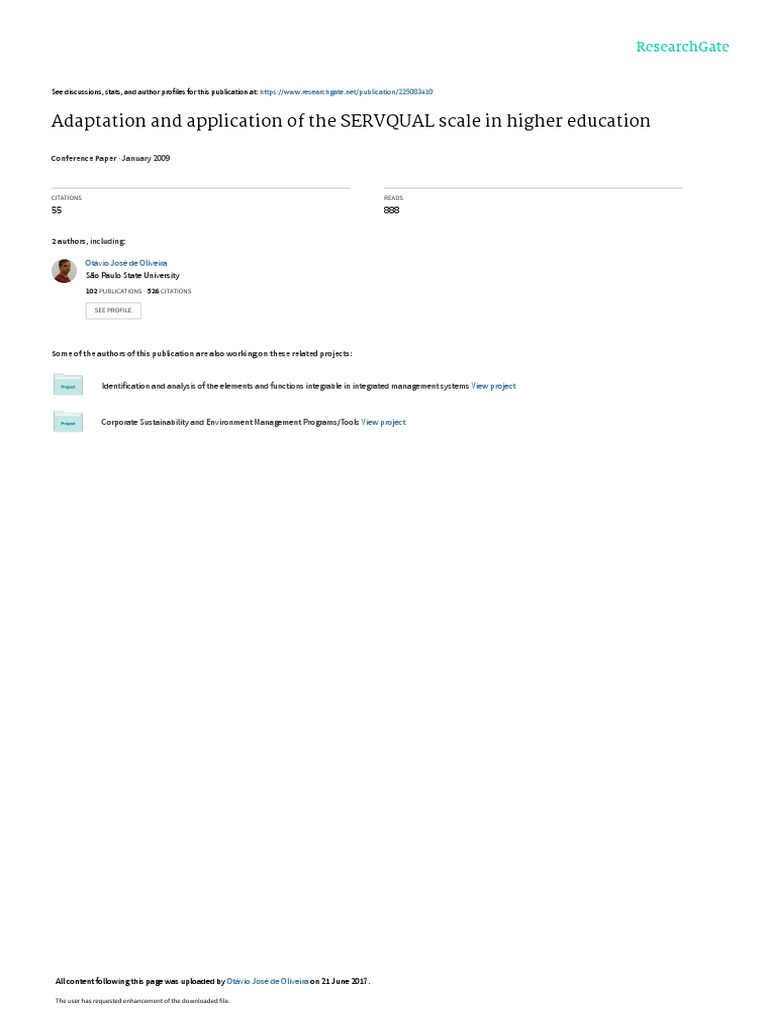 Adaptation and Application of The SERVQUAL Scale in Higher Education | PDF | Survey Methodology ...