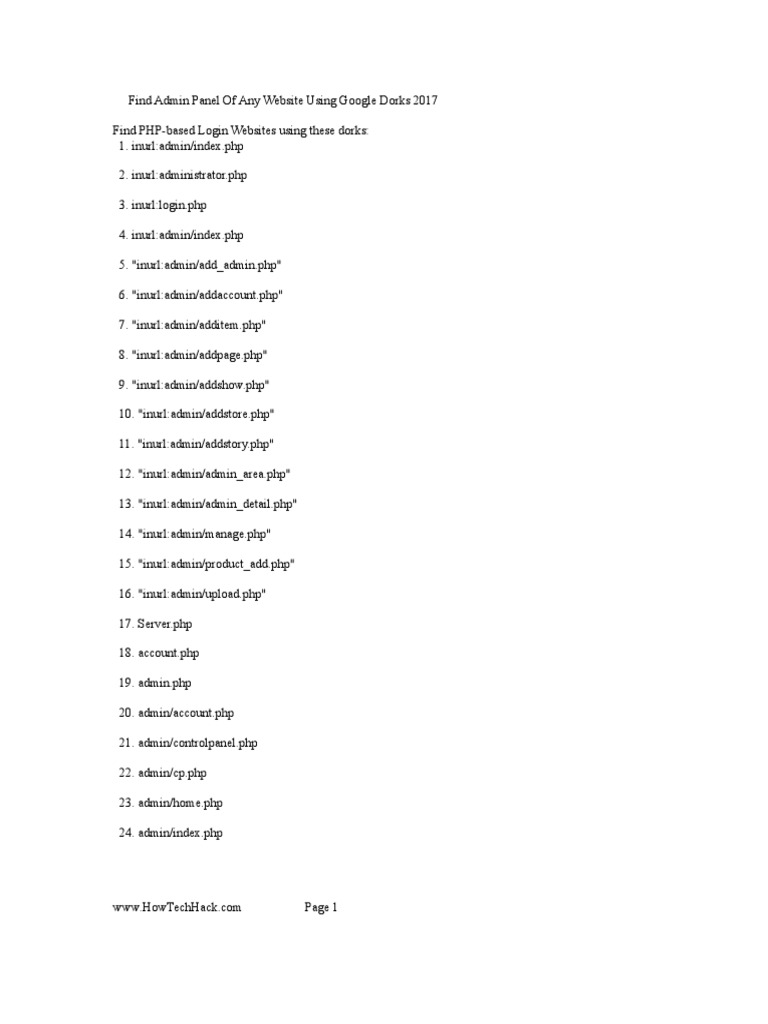 Find Admin Panel of Any Website Using Google Howtechhack | PDF ...