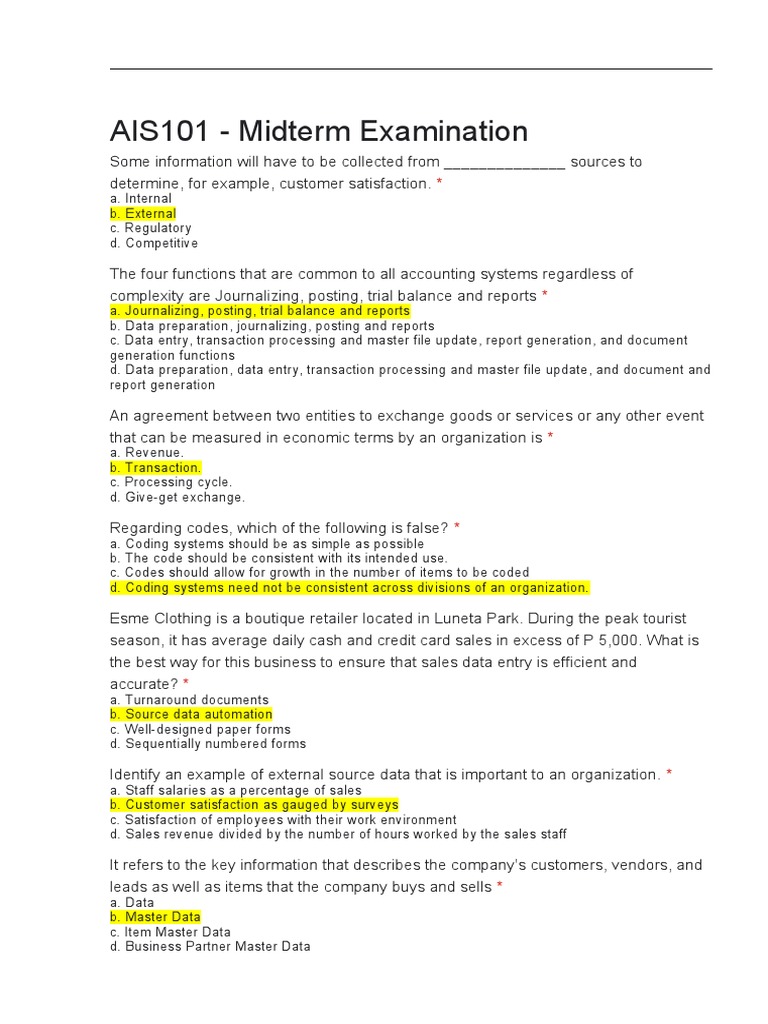 AIS101 - Midterm Examination | PDF