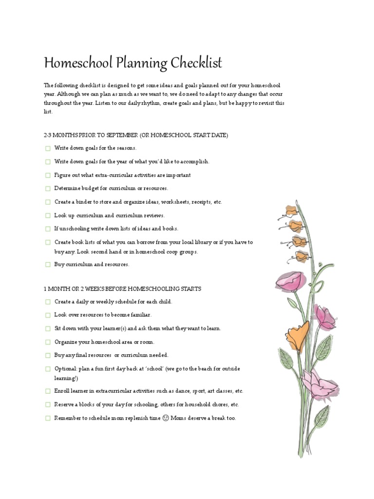 Homeschool Planning Checklist | PDF | Homeschooling | Education Theory