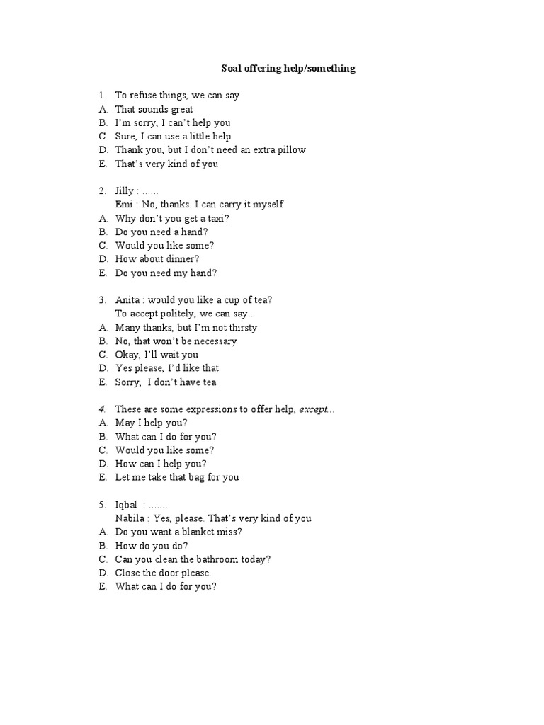 Soal Offering Help/something: 4. These Are Some Expressions To Offer ...