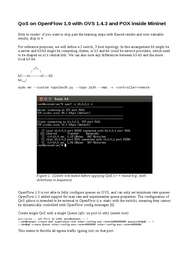 QoS on OpenFlow 1.0 with OVS 1.4.3 and POX inside Mininet | PDF | Quality Of Service ...