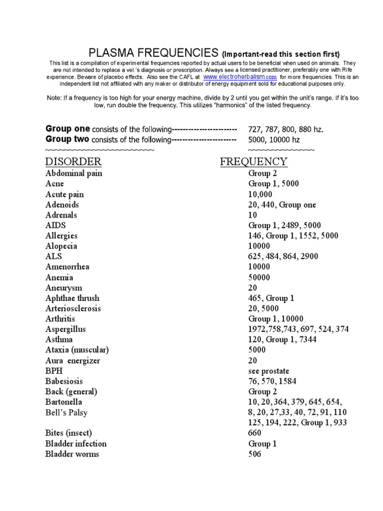 Rife Healing Frequencies | PDF | Diseases And Disorders | Medical ...