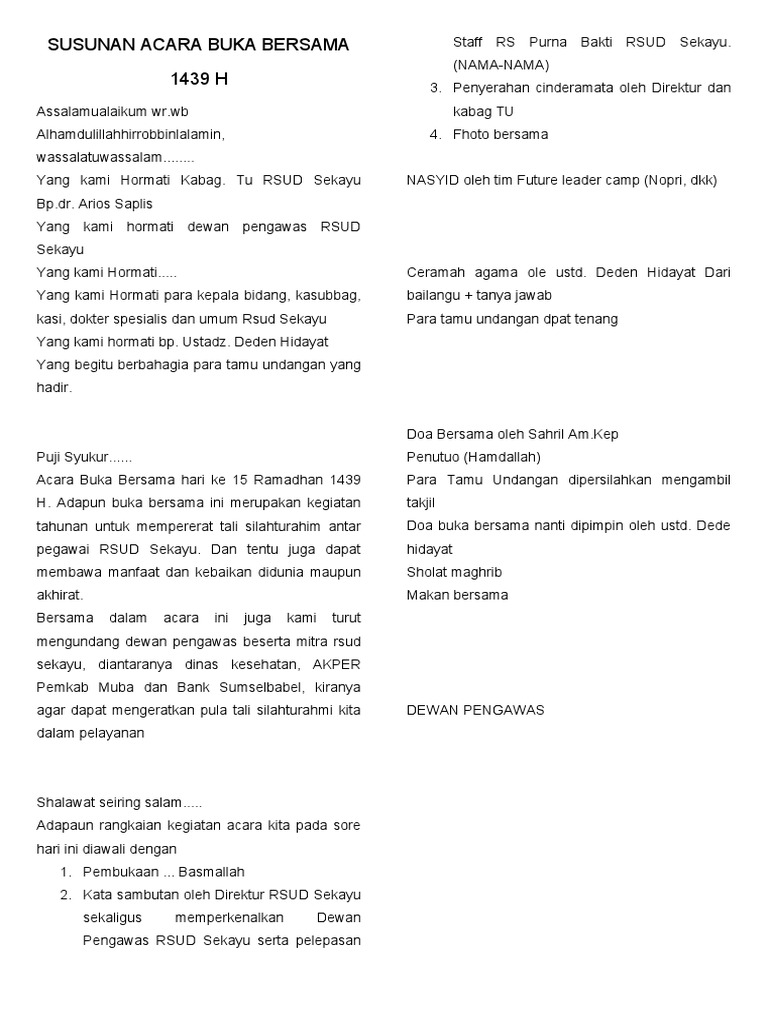Susunan Acara Buka Bersama | PDF Susunan Acara Buka Bersama | PDF