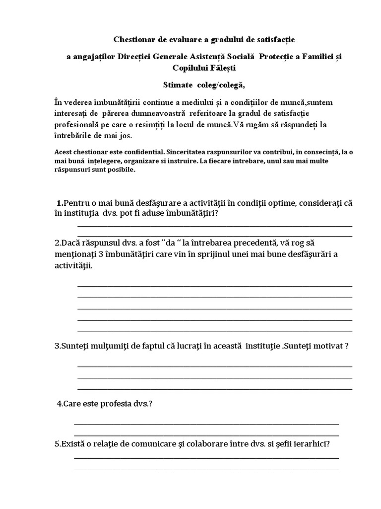 Chestionar Satisfactie Angajati PDF | PDF