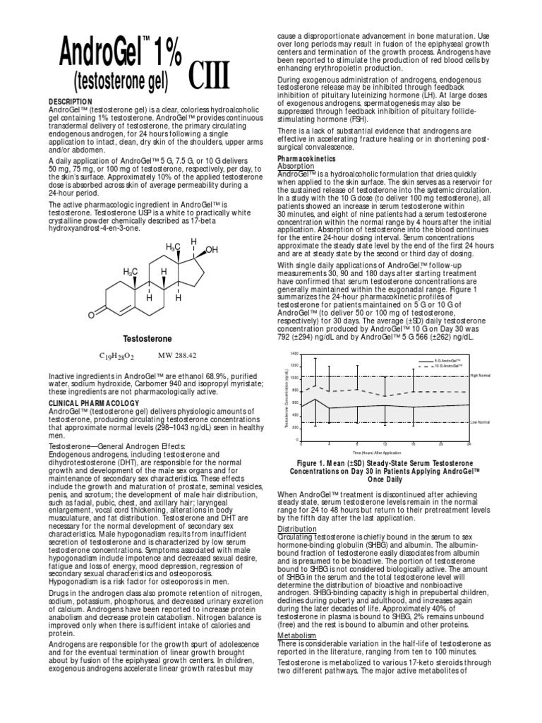 Androgel 1% Ciii: (Testosterone Gel) | PDF | Testosterone | Androgen