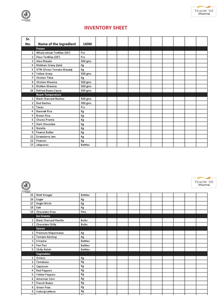 Restaurant Inventory Checklist | PDF | Capsicum | Food And Drink ...