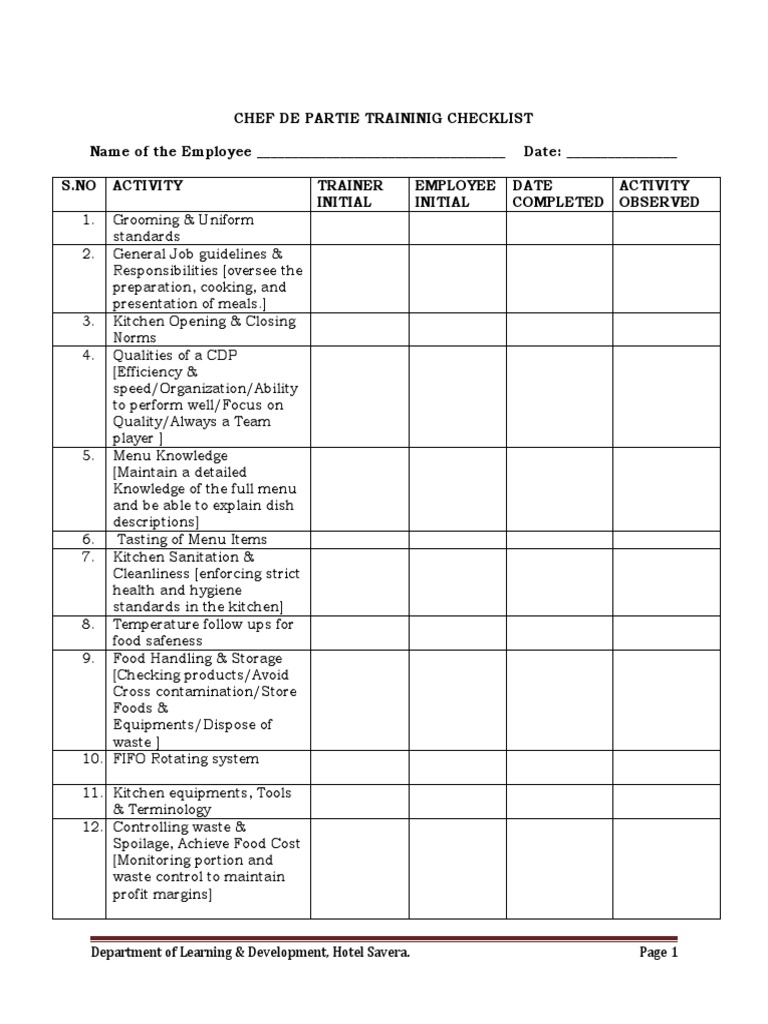 Restaurant CDP Checklist | PDF