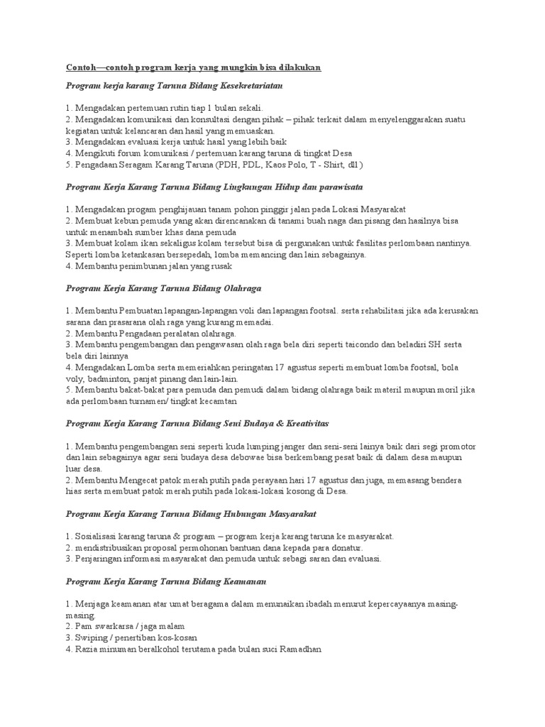 Contoh Contoh Program Kerja | PDF