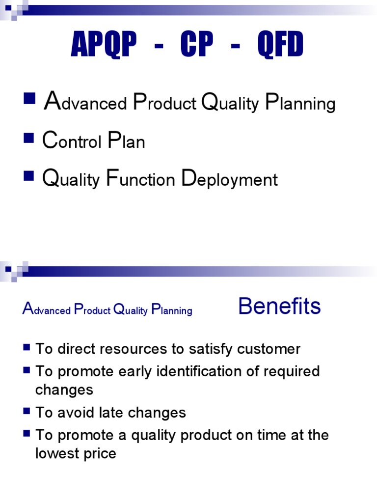 Apqp - CP - QFD: Dvanced Roduct Uality Lanning Ontrol Lan Uality ...
